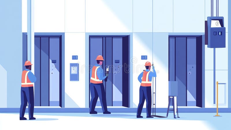 A Maintenance Team Fixing Elevators in a Public Transportation Station ...