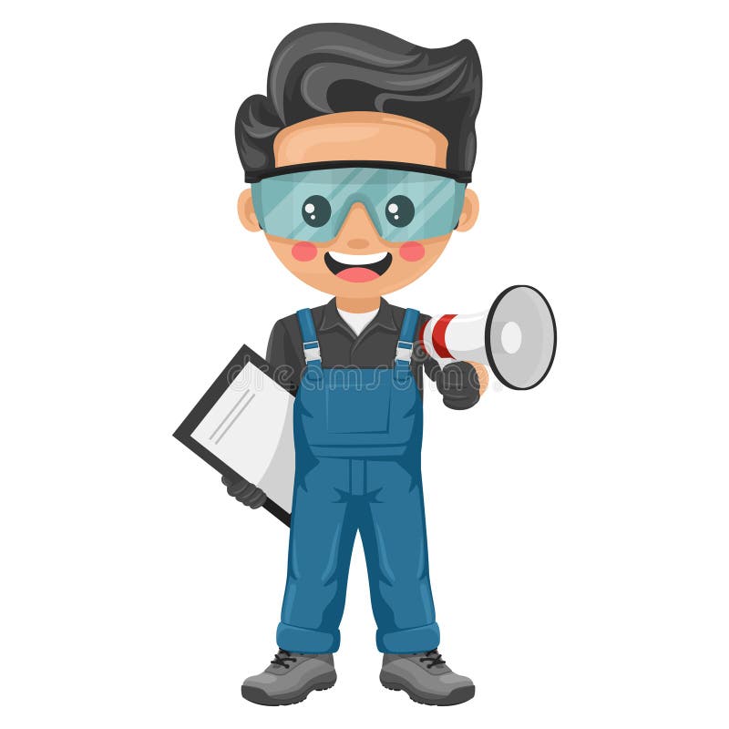 Maintenance Technician Making an Announcement with a Megaphone with ...