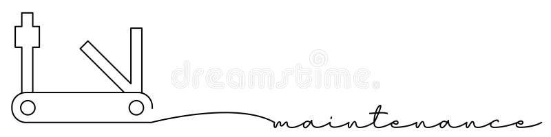 Maintenance, Tool Kit One Line Icon with Caption. Continuous Line. Flat ...