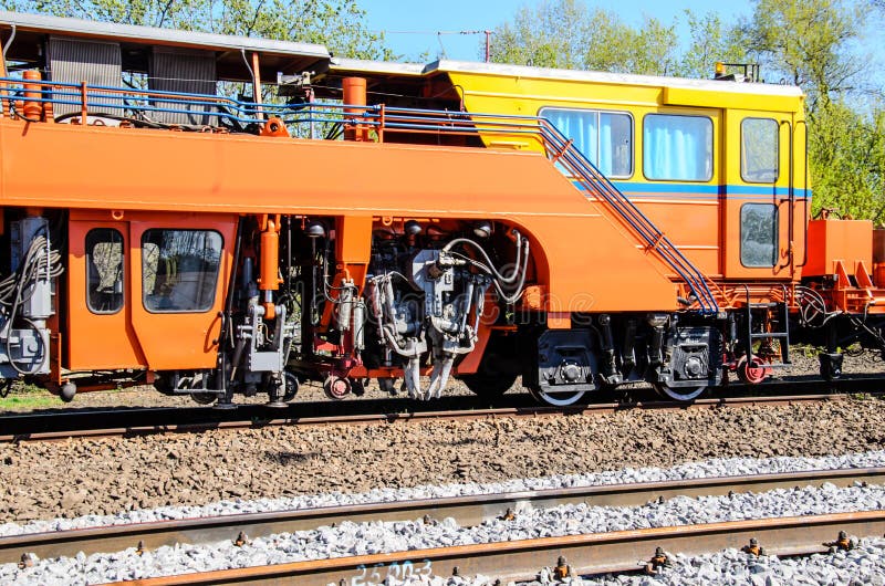 Maintenance Train Near New Railroad Track Stock Photo - Image of ...
