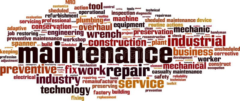 Maintenance word cloud stock vector. Illustration of refurbishment ...