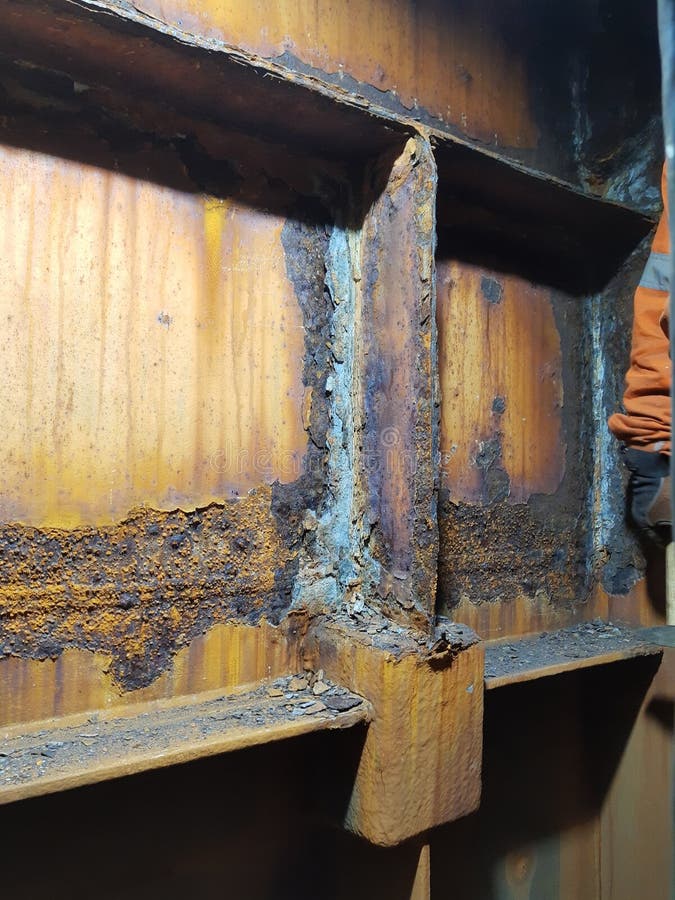 Maintenance Work on a Ship S Ballast Tank at the Shipyard in Gdansk ...