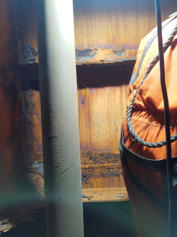 Maintenance Work on a Ship S Ballast Tank at the Shipyard in Gdansk ...