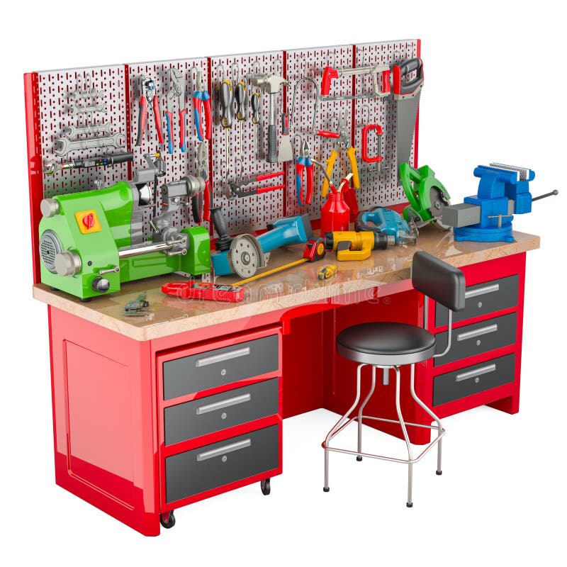 Maintenance Work Table with Construction Tools and Equipment, 3D ...