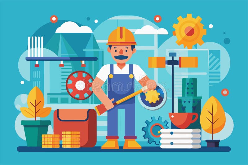 A Maintenance Worker is Engaged in Various Tasks in a Vibrant Workshop ...