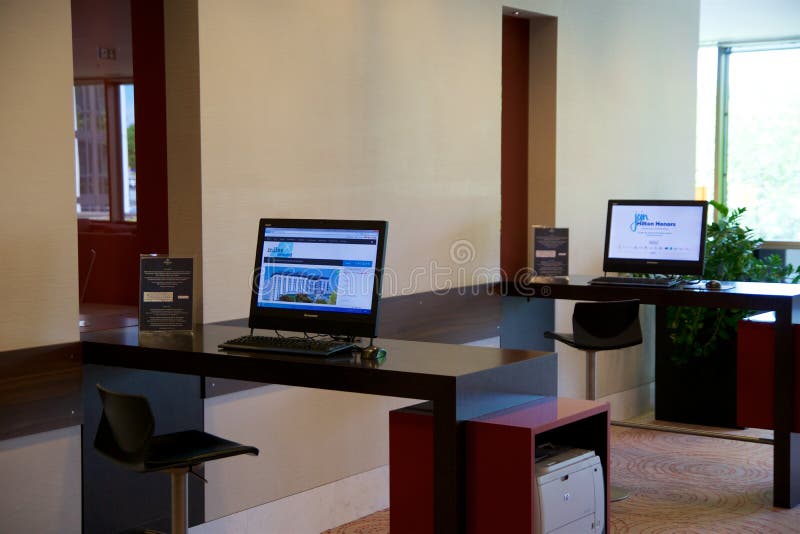 MAINZ, GERMANY - JUN 25th, 2017: Business Center With Computer Internet ...