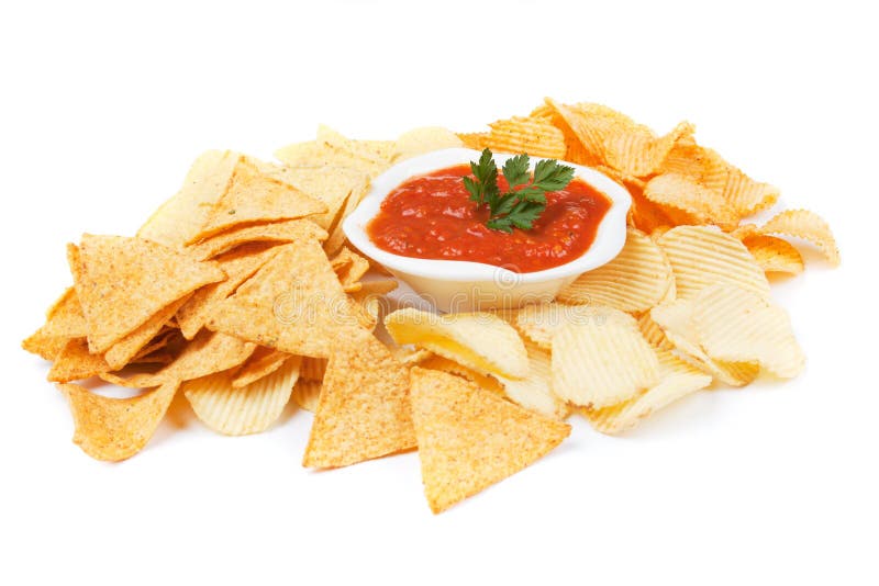 Patatine Di Mais E Patate Isolate Su Sfondo Bianco Fotografia Stock ...