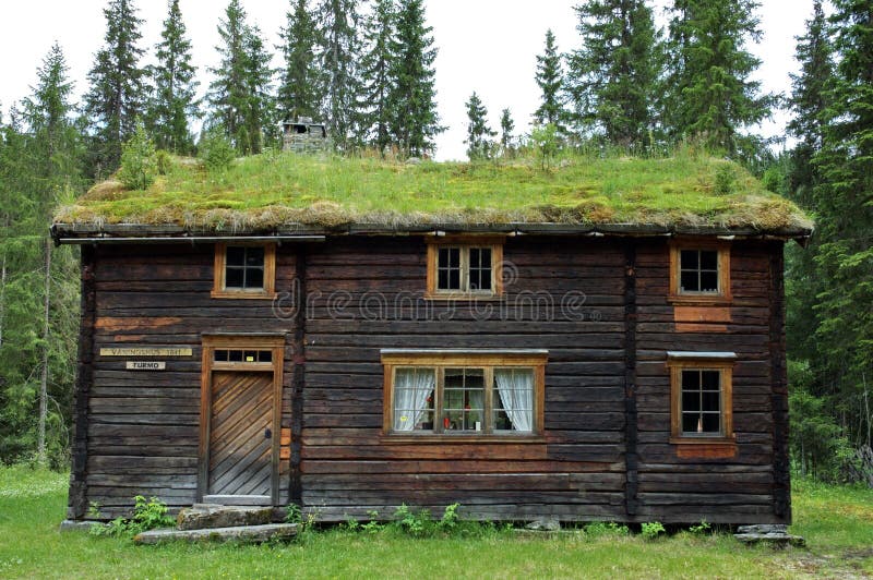 Maison En Bois Avec Le Toit De Gazon Image stock - Image du maison ...