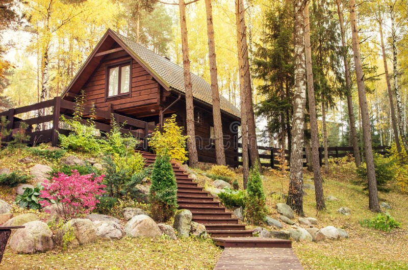Maison En Bois Dans La Forêt Photo stock - Image du lancé, hublot: 39559328