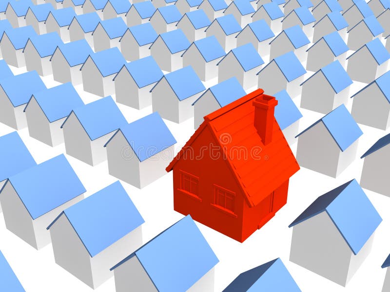 Maison Rouge Avec Les Maisons Identiques De Ligne Illustration Stock ...