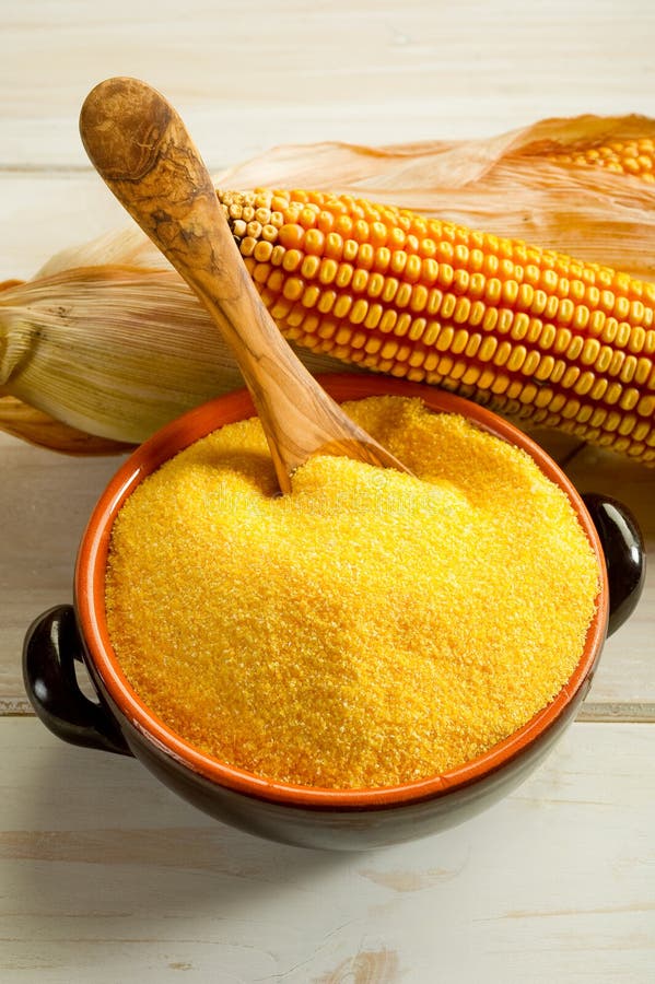Maize flour over bowl stock photo. Image of yellow, organic - 15938872