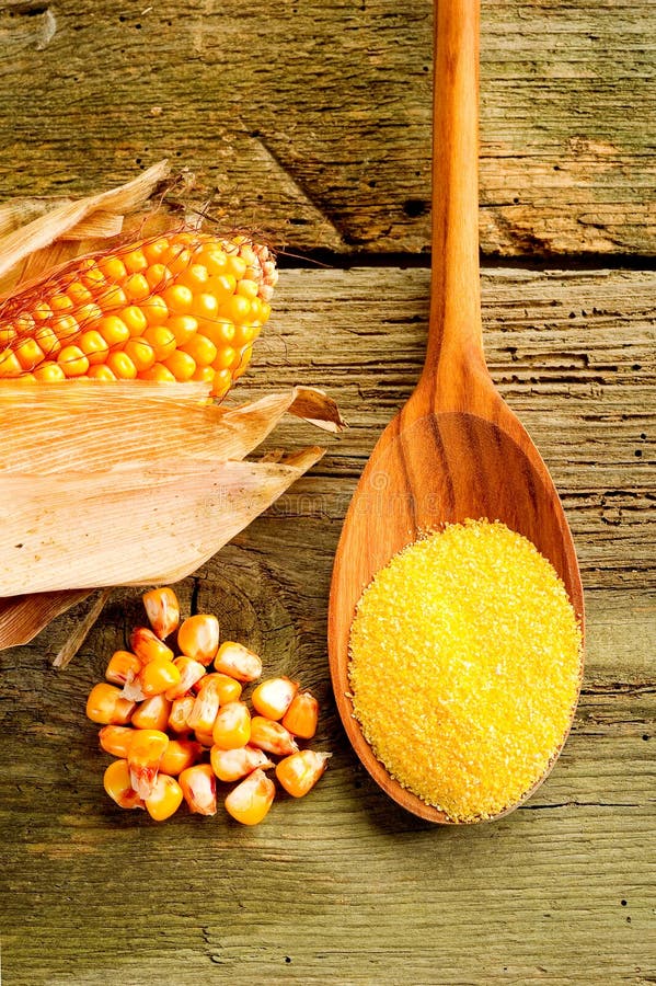 Maize flour over bowl stock photo. Image of yellow, organic - 15938872