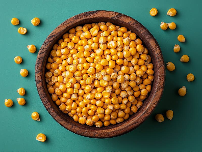 Maize Grain or Corn Kernels in Wooden Bowl, Top View, Flat Lay Isolated ...