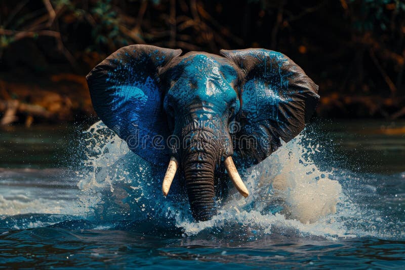 Mighty Elephant Splashing in Water Stock Image - Image of environment ...