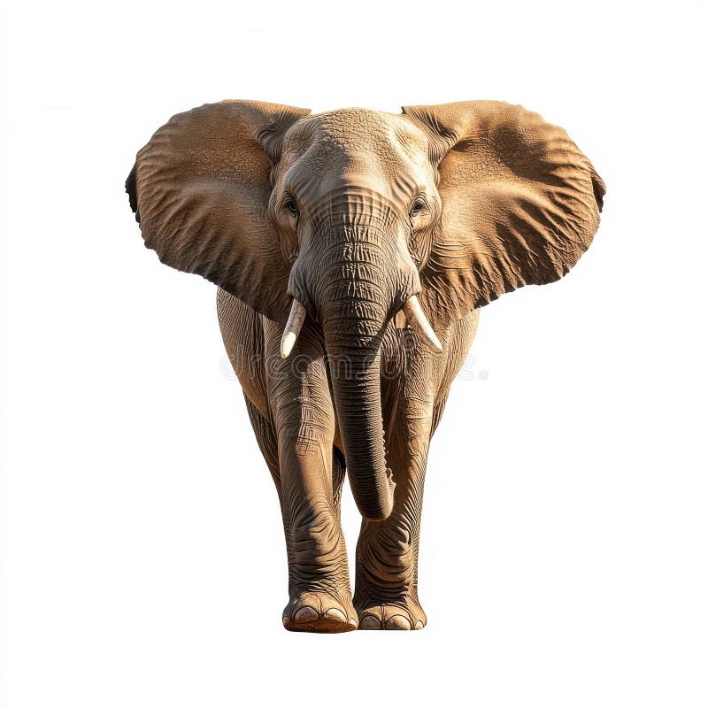 Majestic African Elephant Front View Isolated on White Background Stock ...