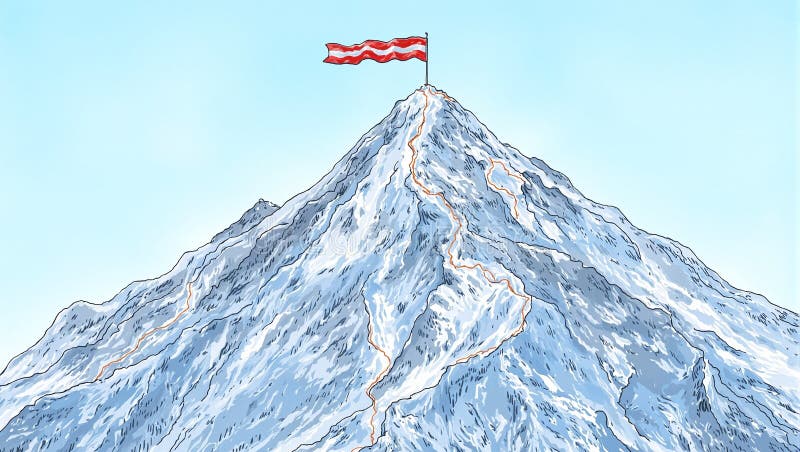 Majestic Alpine Peak with Flag on Summit Stock Illustration ...