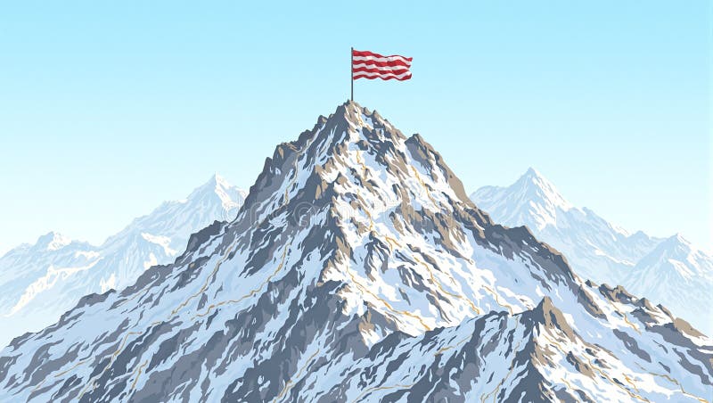 Majestic Alpine Peak with Flag on Summit Stock Illustration ...