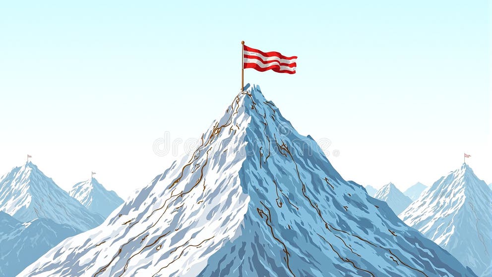 Majestic Alpine Peak with Flag on Summit Stock Illustration ...