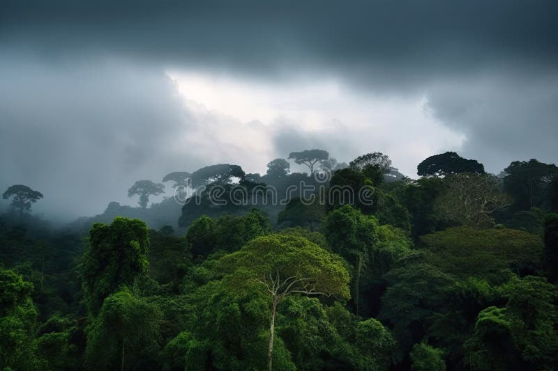 Majestic Amazon Rainforest, with Misty Clouds and Thunderstorm in the ...