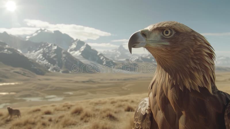 Majestic American Bald Eagle Against a Scenic Mountain and Prairie ...