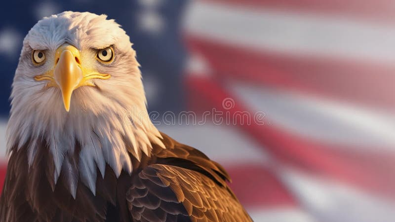 Majestic American Bald Eagle in Front of American Flag Waving in the Wind. Generative AI Eagle ...