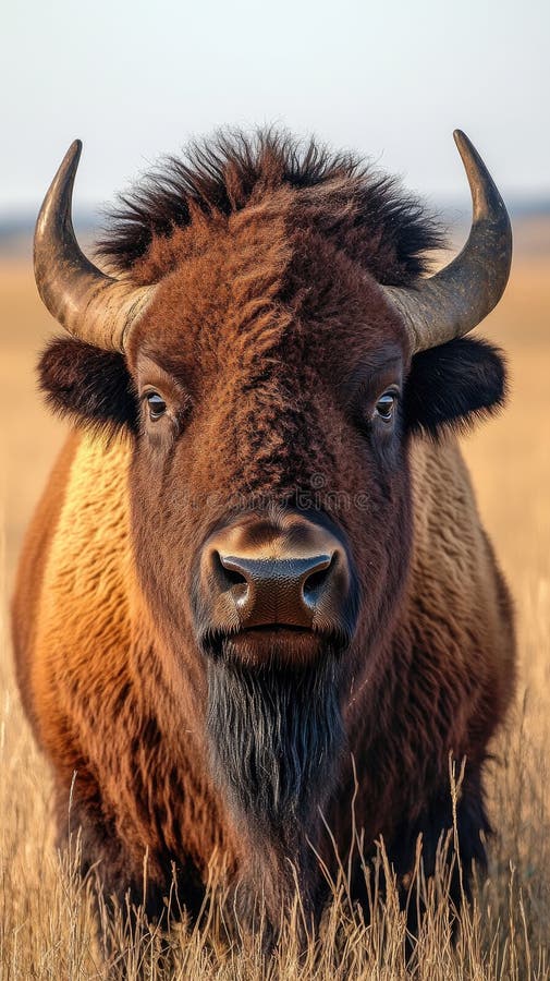 Majestic American Bison Standing in Tall Grass Field Stock Illustration ...