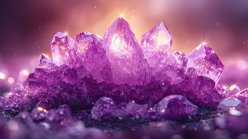 Majestic Amethyst Crystals Glowing Under Ethereal Purple Light. Stock ...
