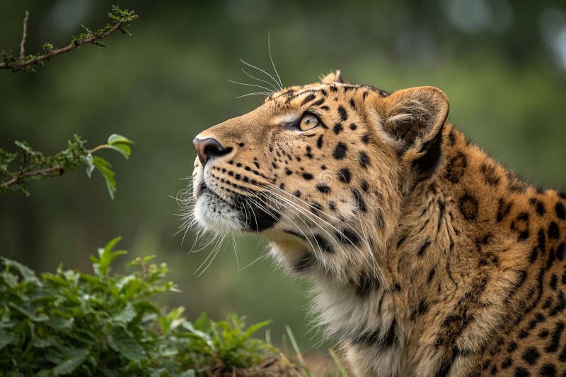 Majestic Amur Leopard Profile Portrait, Looking Up Stock Illustration ...