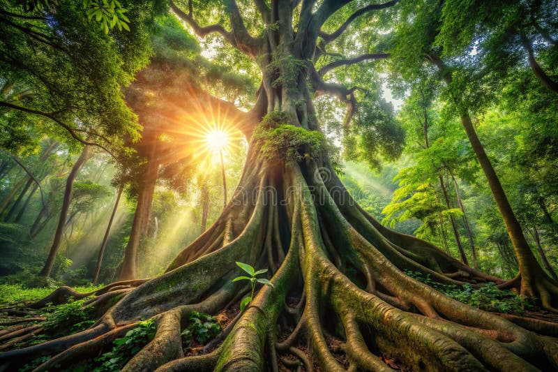 Majestic Ancient Amazon Rainforest Tree with Massive Roots Lush Canopy ...