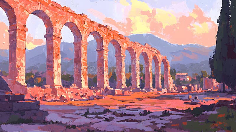 Majestic Ancient Aqueduct at Sunset with Vibrant Colors Stock ...