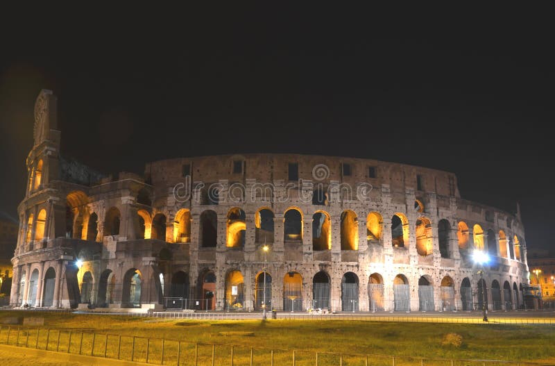 Majestic Ancient Colosseum by Night in Rome, Italy Stock Photo - Image ...