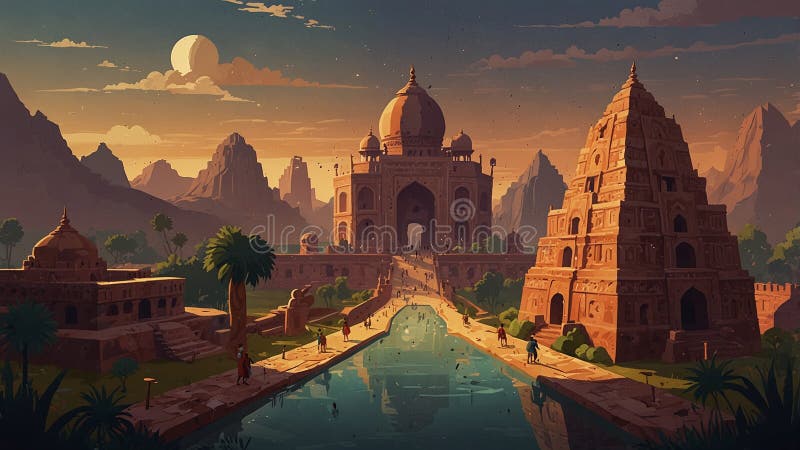 Majestic Ancient Indian Temple Complex with Reflection Pool and ...