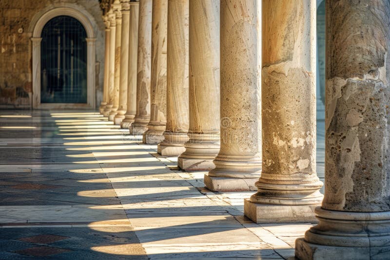 Majestic Ancient Marble Columns Standing Tall in Sunlight Casting ...