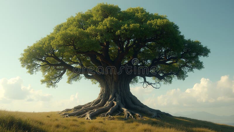 Majestic Ancient Tree with Deep Roots and Broad Branches Symbolizing ...