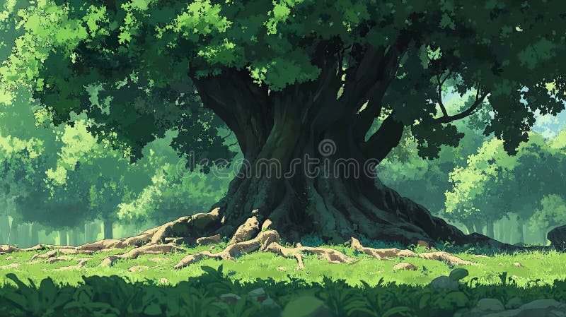 Majestic Ancient Tree in a Sunlit Forest Clearing Stock Image - Image ...