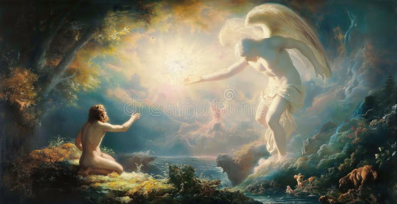 Majestic Angel Appearing before a Human in an Ethereal Forest ...