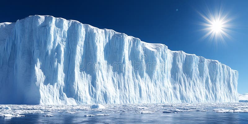 Majestic Antarctic Glacier Wall Under Bright Sunlight Dramatic Ice ...