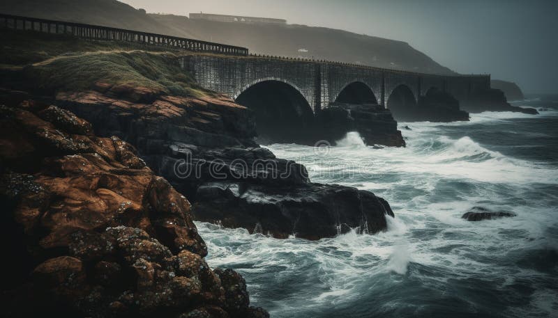 Majestic Arch Bridge Over Wet Waters Edge in Big Sur Generated by AI ...