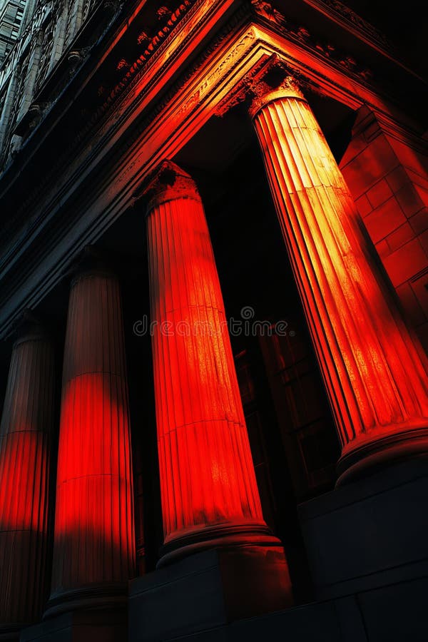 Majestic Architectural Columns Illuminated by Dramatic Red Lighting ...