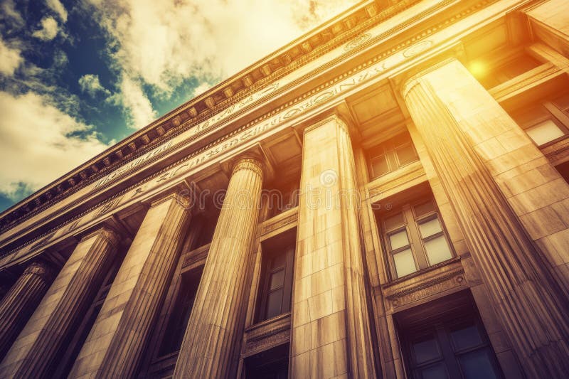 Majestic Architecture of Classical Columns Under a Dramatic Sky Stock ...