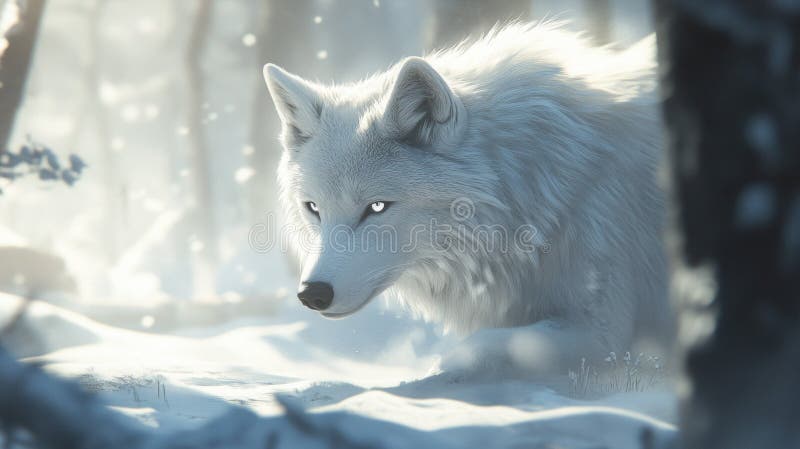 Majestic Arctic Wolf in Snowy Forest Stock Illustration - Illustration ...