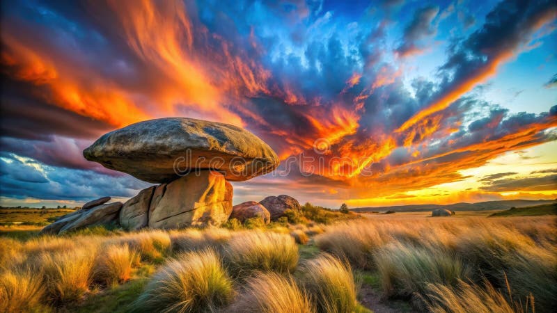 Majestic Balanced Rock Formation at Sunset with Vibrant Sky. Generative ...