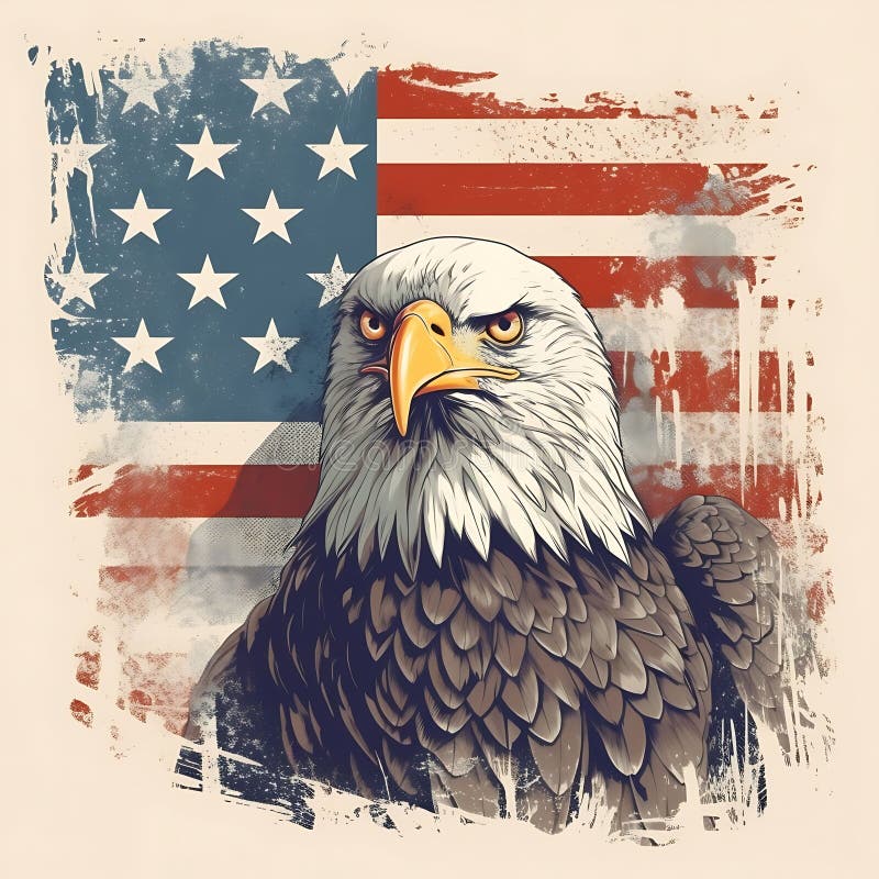 Majestic Bald Eagle Against a Distressed American Flag Backdrop. Stock ...