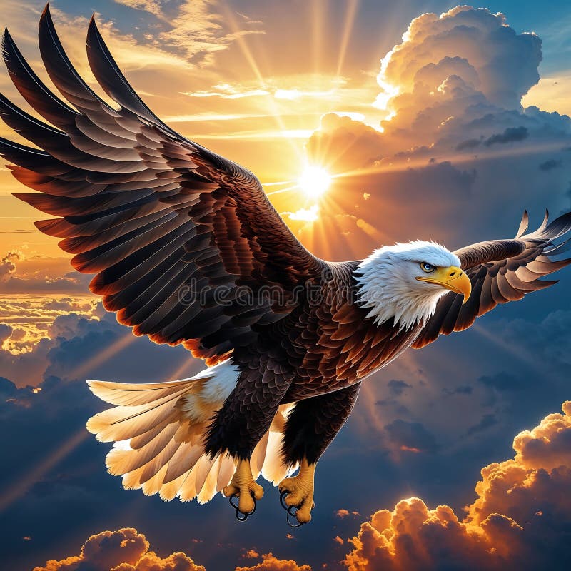 Majestic Bald Eagle Artwork with Dramatic Sky and Vibrant Clouds Stock ...