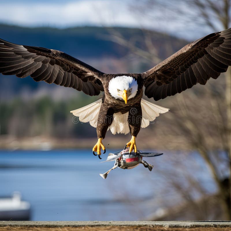 Majestic Bald Eagle Attacking Drone in Flight. - AI Generated Stock ...