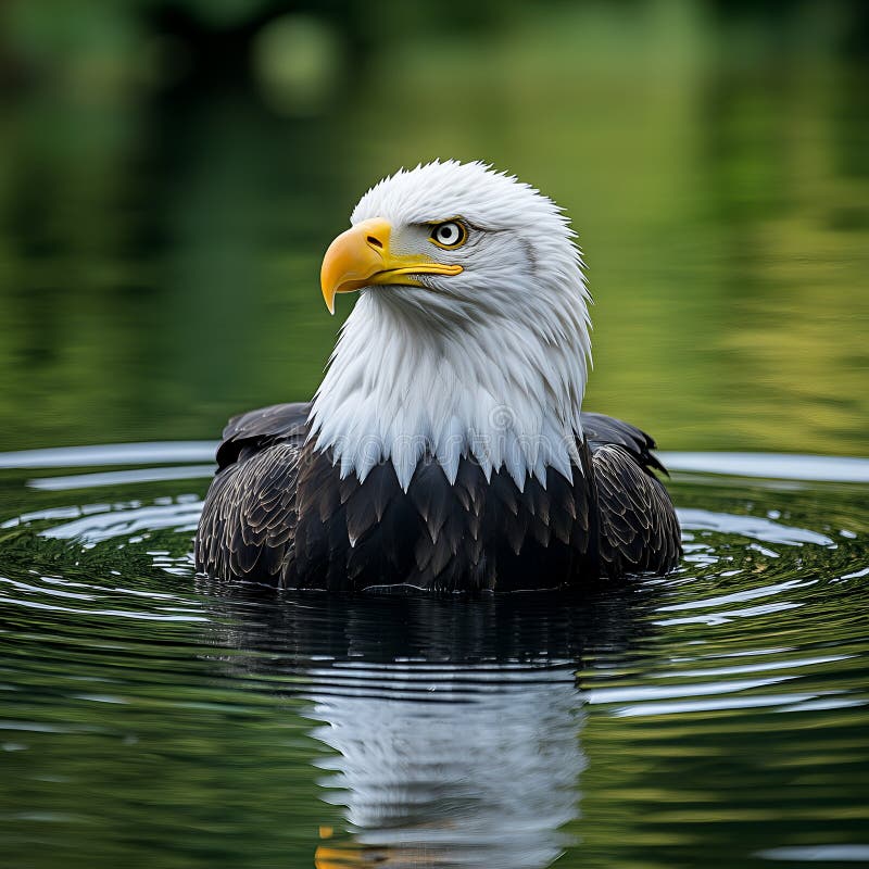 Majestic Bald Eagle in Calm Water Wildlife of a Bird Stock Illustration - Illustration of ...