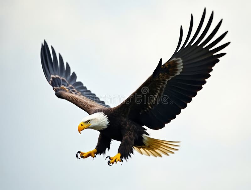 Majestic Bald Eagle Captured Mid-Flight Descending with Its Wings Fully ...
