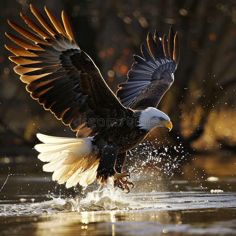 Majestic Bald Eagle Catching Fish in Water Stock Photo - Image of wild ...
