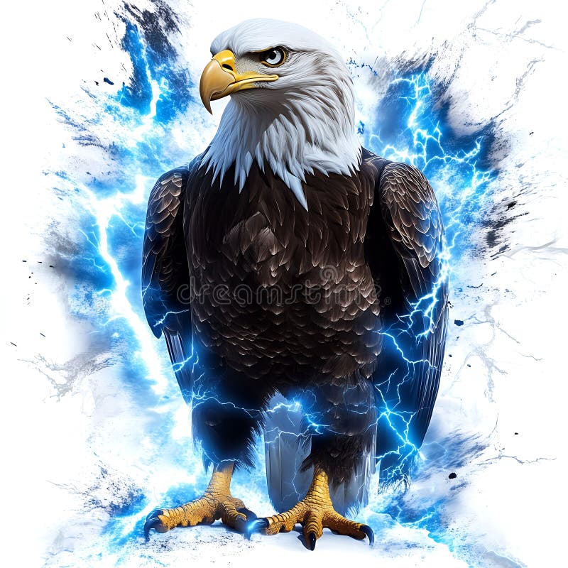 Majestic Bald Eagle with Electric Blue Energy Burst Power Stock Illustration - Illustration of ...