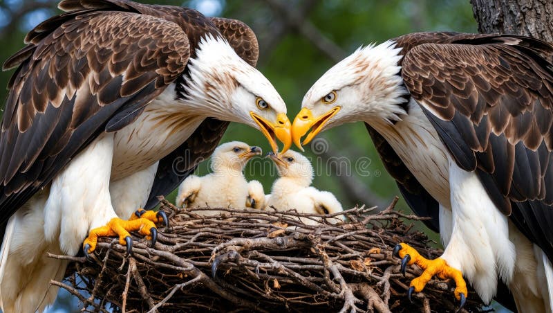 Majestic Bald Eagle Feeding Its Chick in Nest Stock Illustration ...